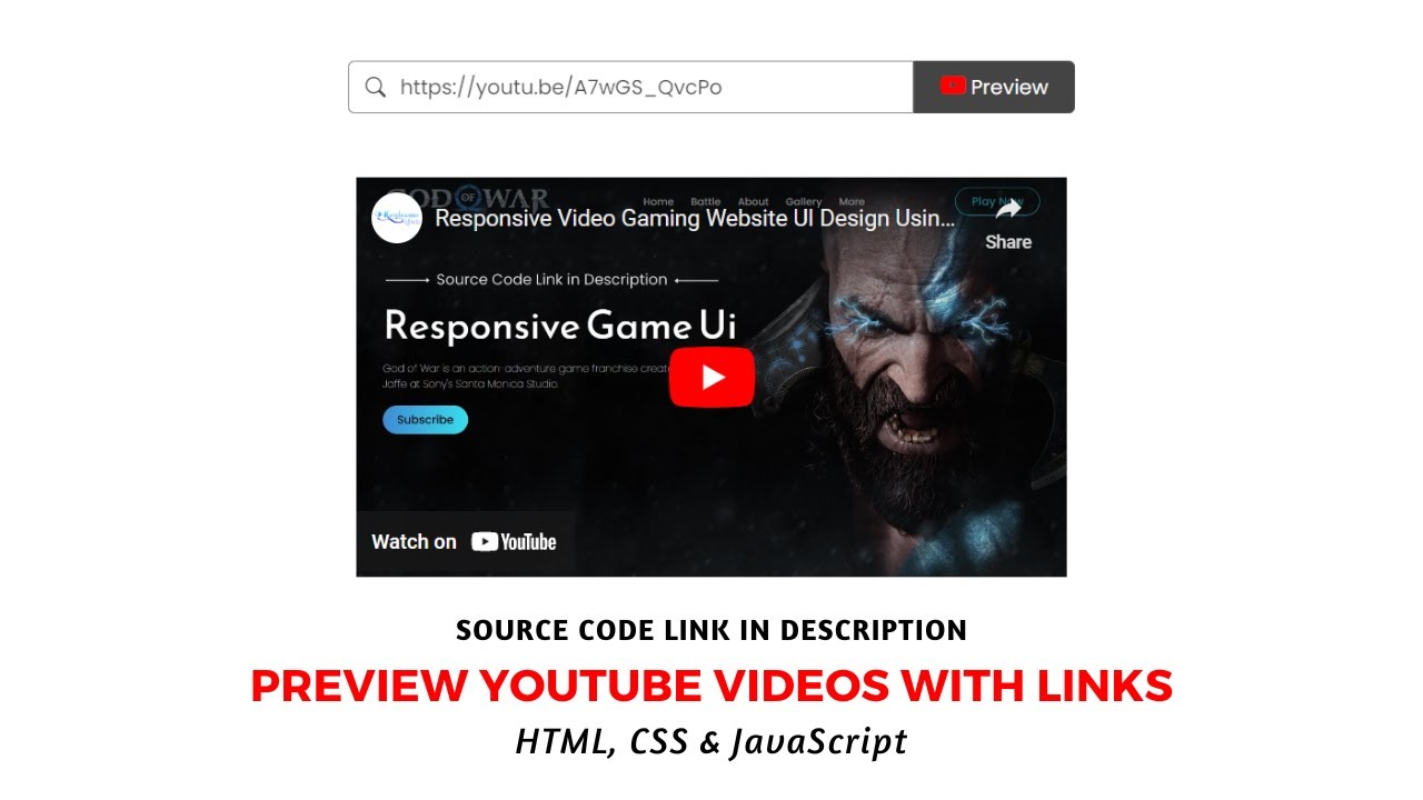Preview YouTube Videos with Links Using HTML CSS and JavaScript