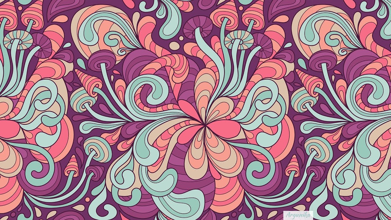 Abstract psychedelic pattern. Magic mushrooms. Vector. Tutorial