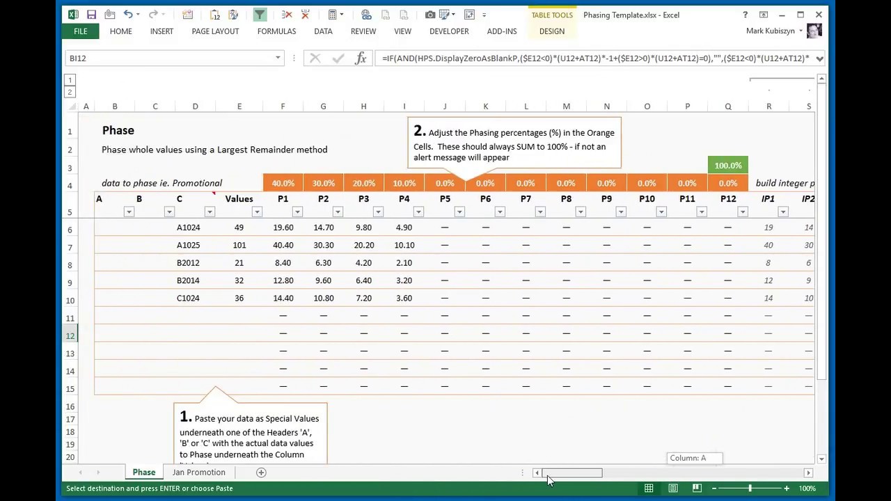 Excel Phasing Templates using Hamilton's Largest Remainder Method to Split Values Without Loss