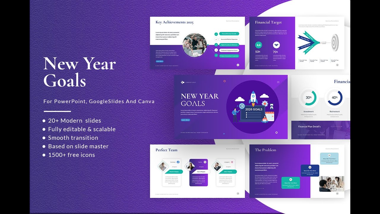 New Year Goals Presentation Template for Simple Goal Setting 2025