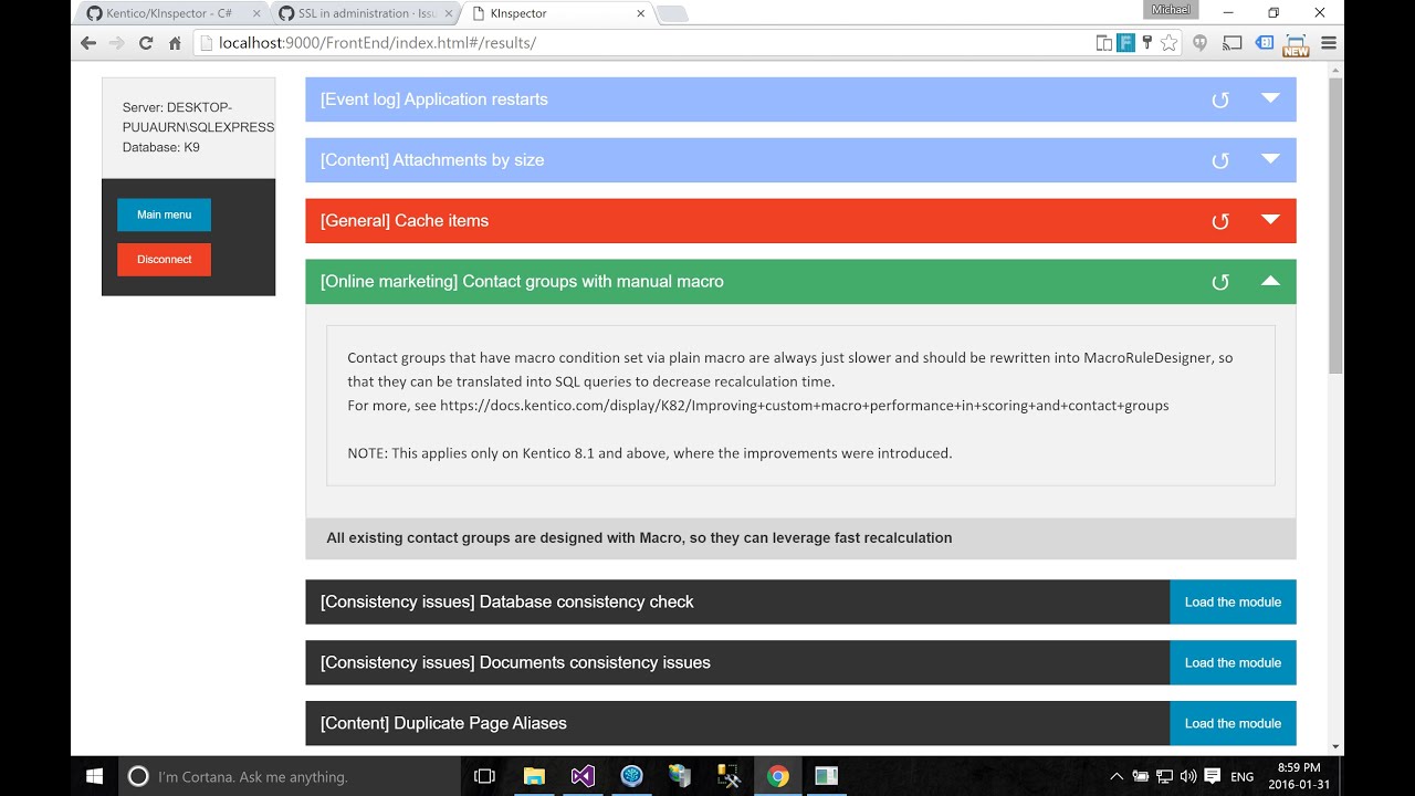 Kentico : KInspector & GitHub