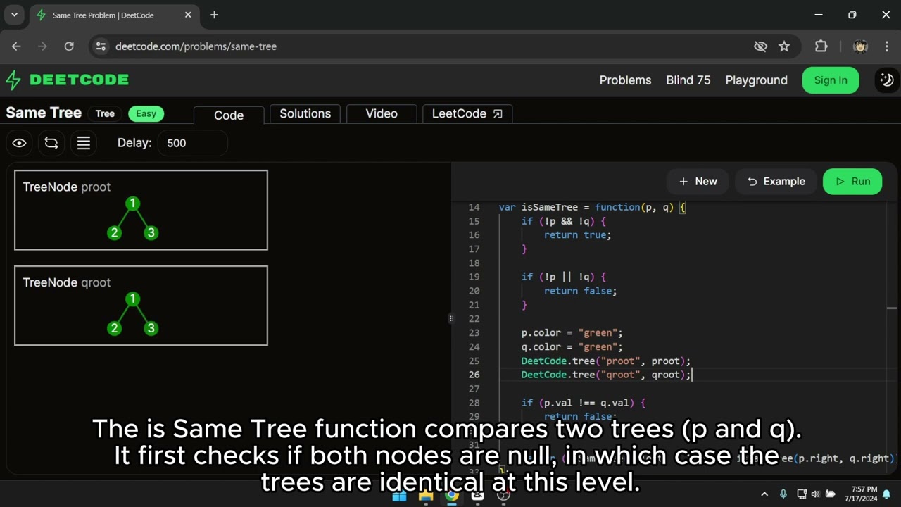 DeetCode - Is Same Tree - LeetCode 100 - JavaScript