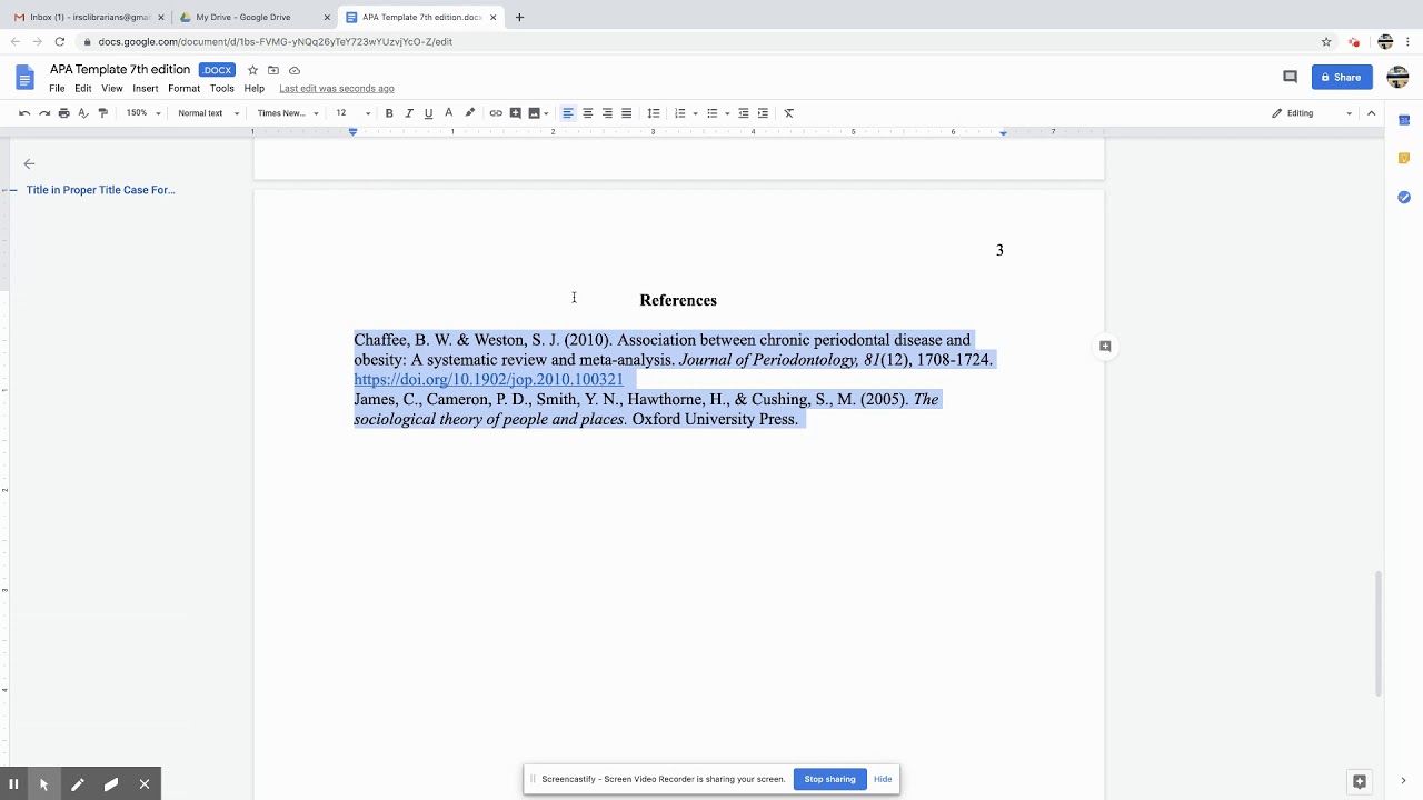 APA References Formatted in Google Docs
