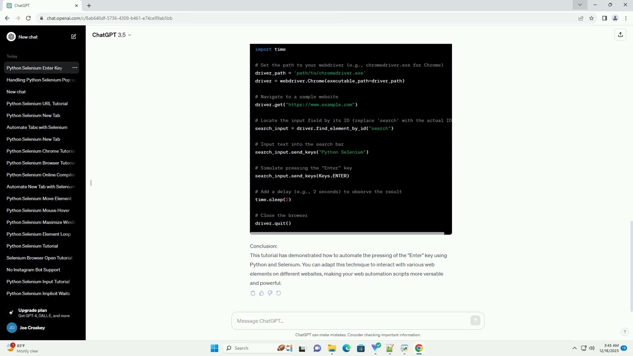 python selenium press enter