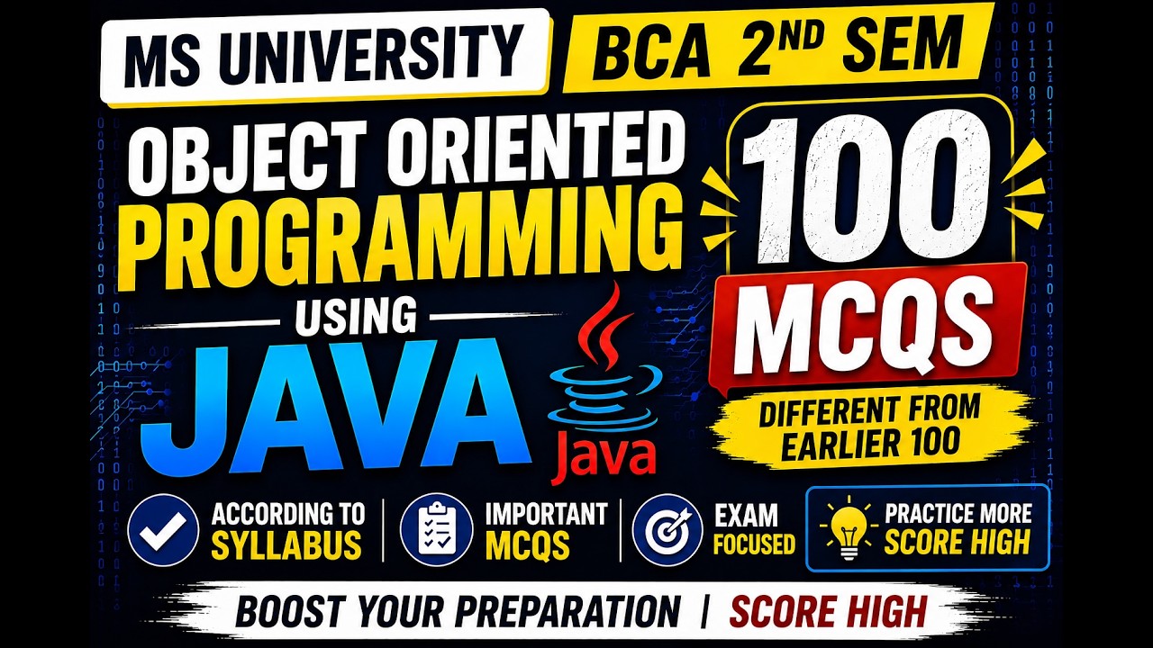 MSU BCA 2nd Sem Object Oriented Programming using JAVA | 100 MCQS | Complete Syllabus