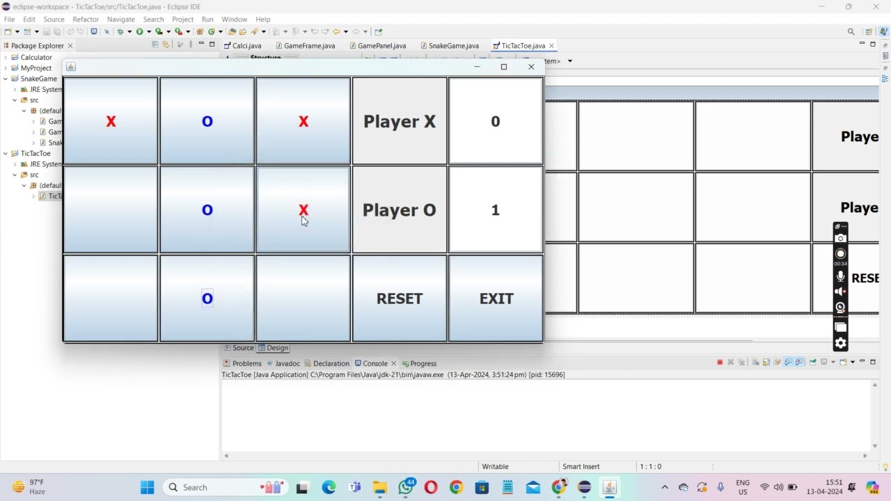 TicTacToe Using java || GUI || Swing || Eclipse || JDK 21