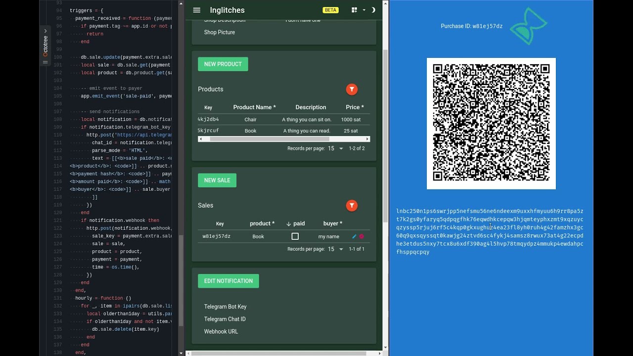 Internals of an LNbits Infinity Module: webshop