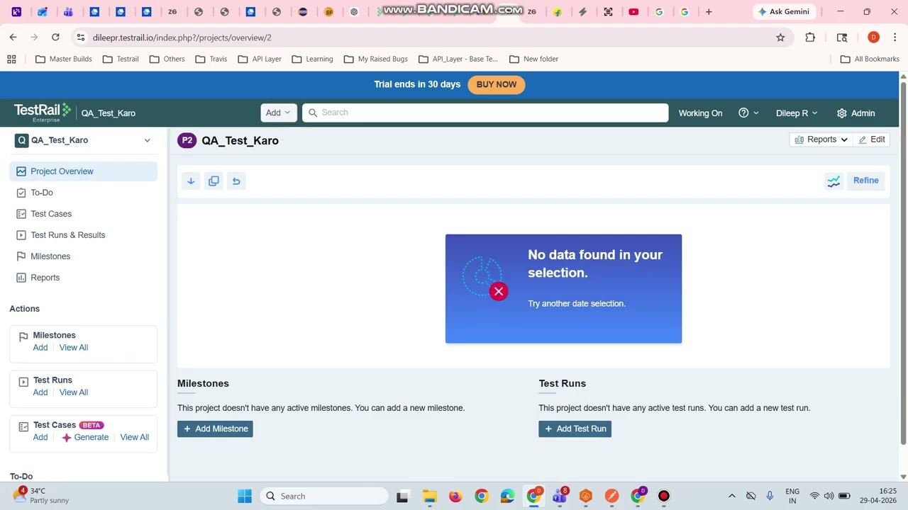 Test case creation using Testrail tool