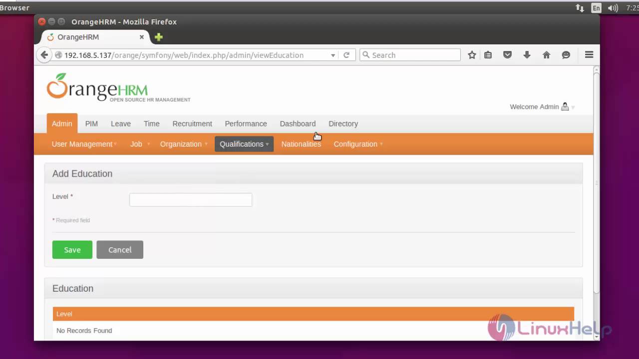 How to configure organisation and Qualifications in OrangeHRM