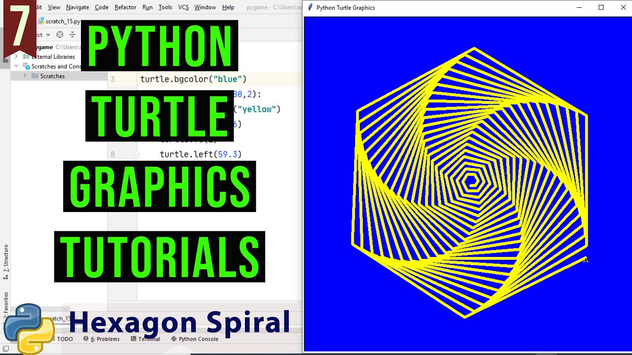 Hexagon Spiral with Python Turtle | Python Turtle Graphics Tutorial#7| Draw designs in Python Turtle