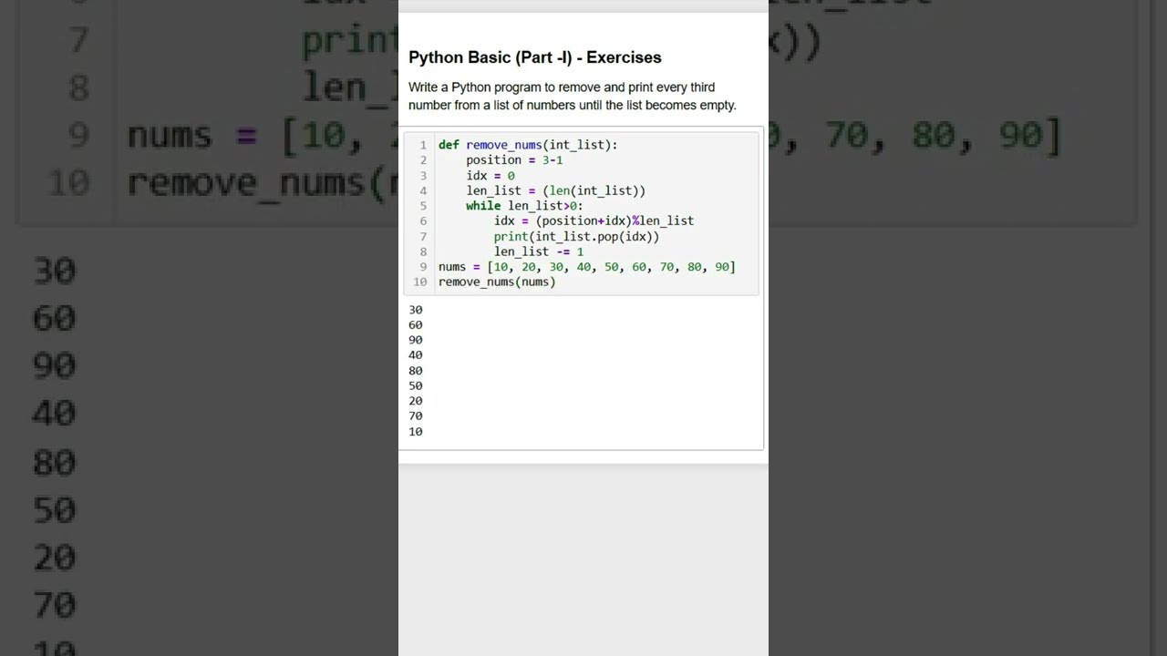 Python Basic (Part -II) - Exercises  with Solution | Leaning | python programming #shorts ytshorts
