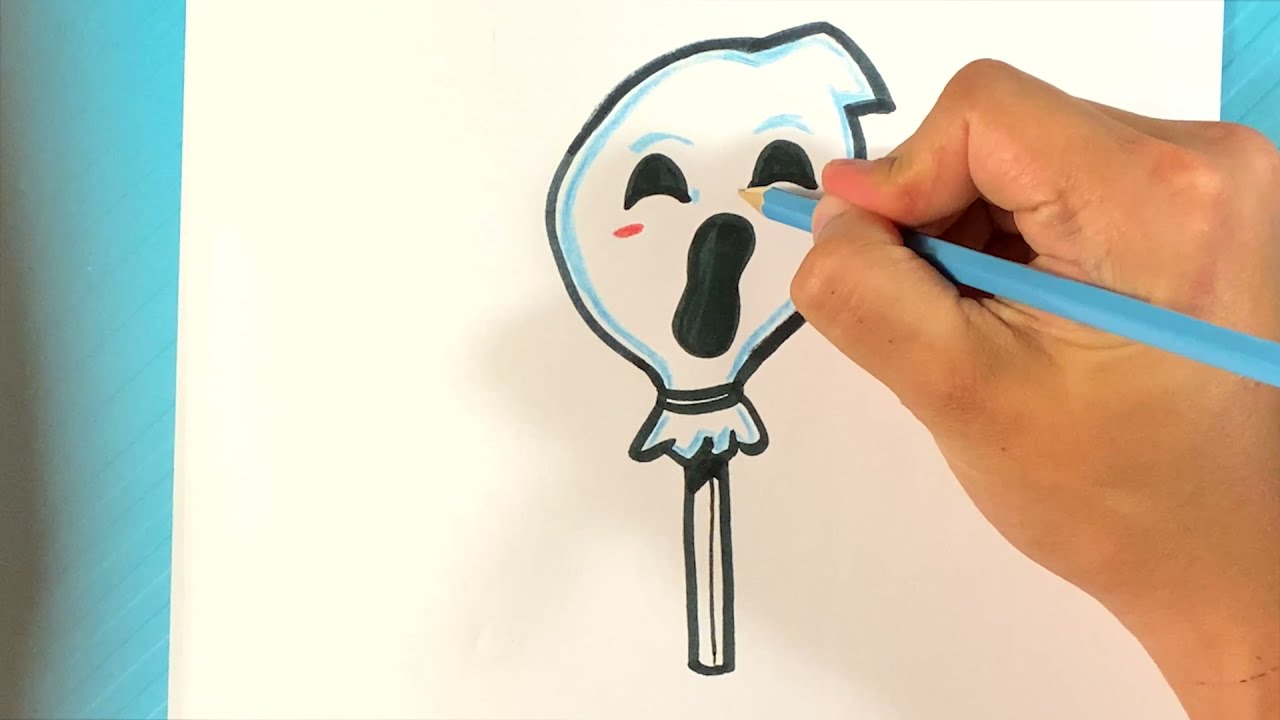 EASY How to Draw a GHOST LOLIPOP - Halloween Drawings