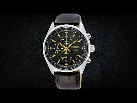 Seiko Chronograph Analog Green Dial Leather Men's Watch