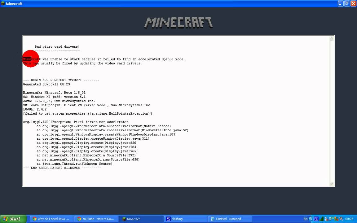 Minecraft Error PLEASE HELP HD