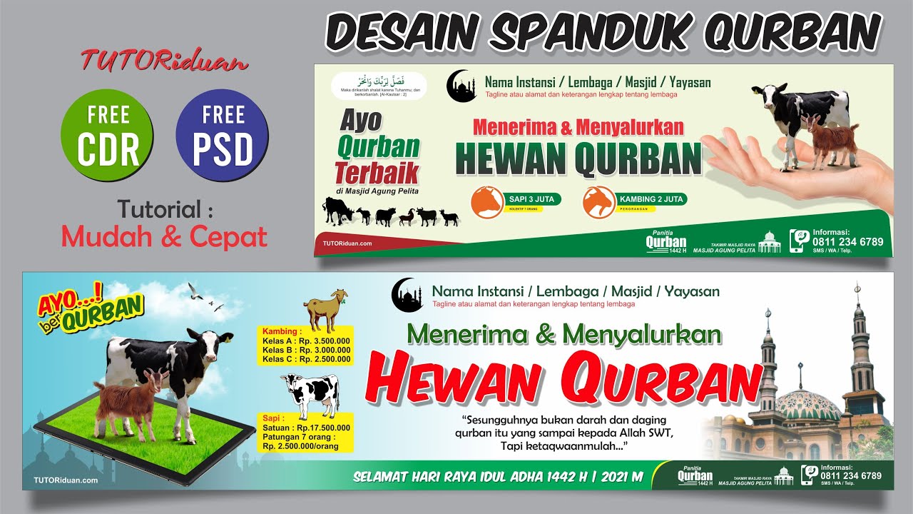 Cara Desain Banner Spanduk Qurban 1442 H di CorelDraw Photoshop (Free CDR & PSD)