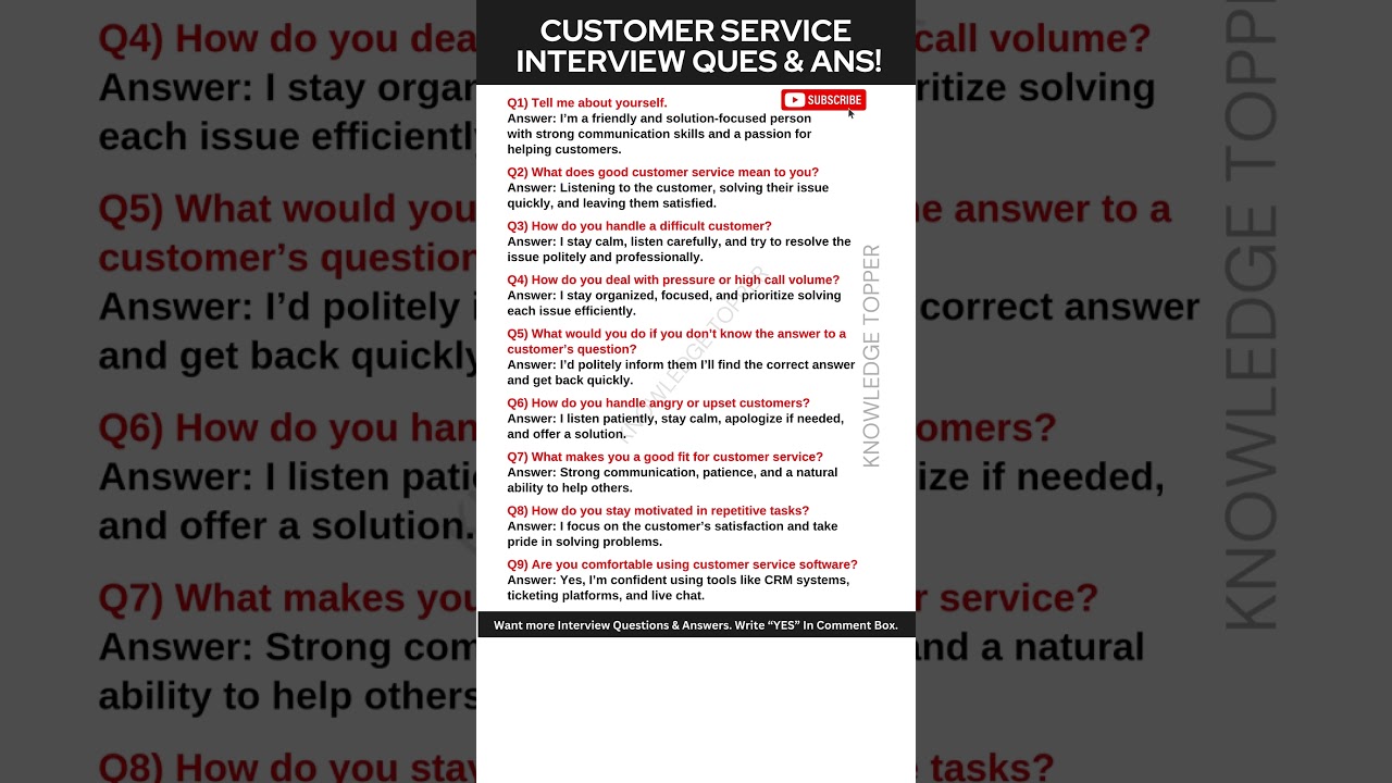Customer Service Interview Questions and Answers | Customer Support Interview Questions and Answers