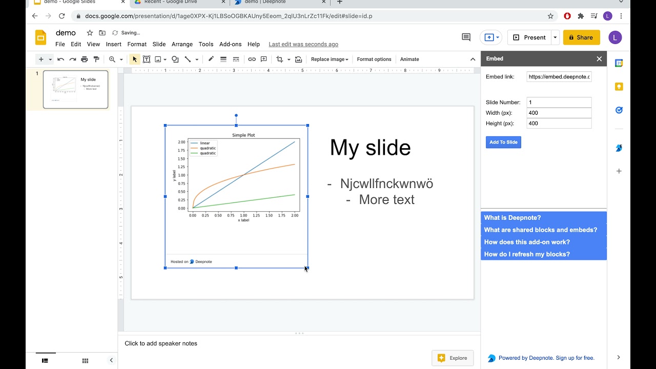 Deepnote Embeds Google Workspace Demo