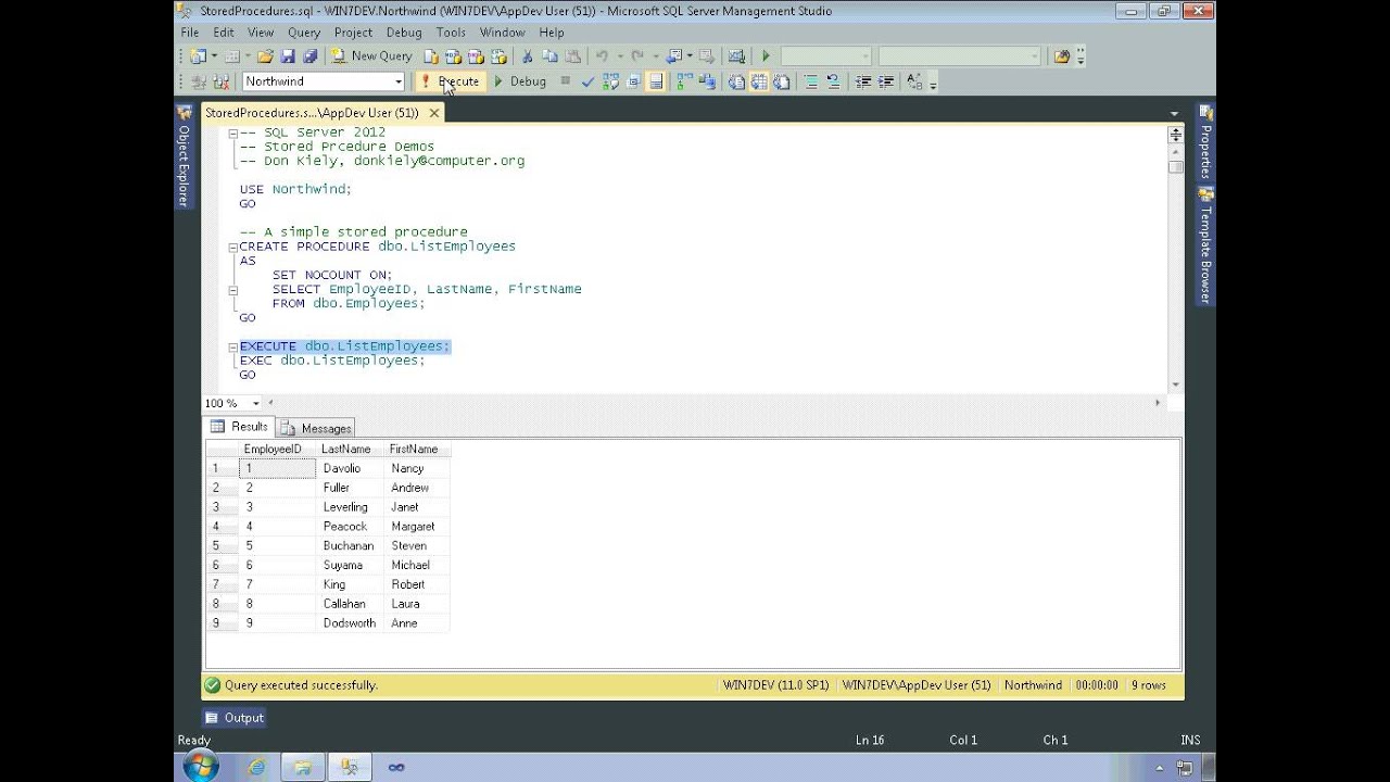 SQL 2012 Developer tutorial: Stored Procedures