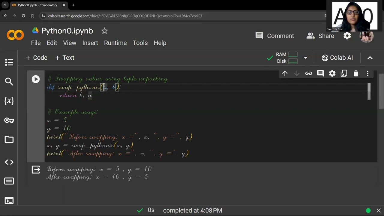 Swapping values using Tuple unpacking || Python