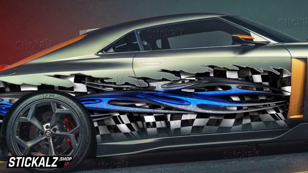 Racing flag Car Graphics, Checkered flag Car Wrap, Tribal Flag Car Vinyl, Zwa_4