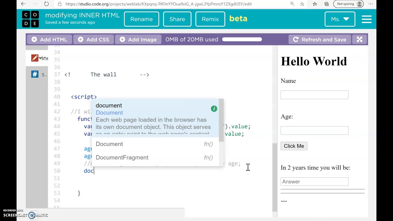 How to modify the inner HTML using JavaScript