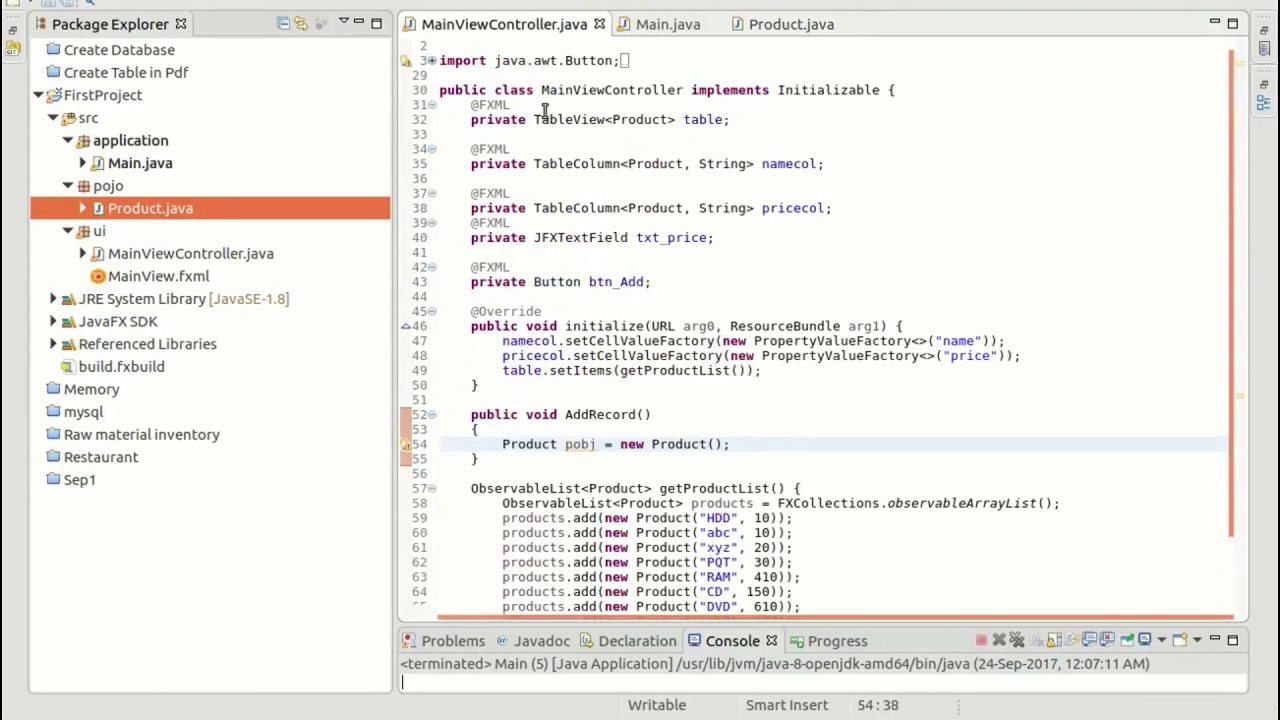 javafx add row to table view
