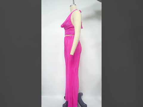 Fashion Women Sexy Solid Color halter Sleeveless Low Back Top Pleated Pants two piece set,MZ_K10680