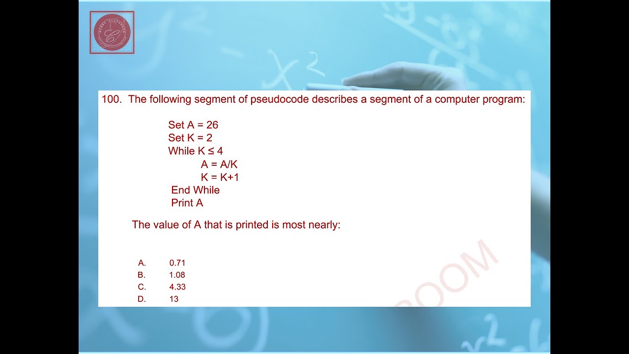 Computer Program, Segment of Pseudocode, Real Time Solution 100 for FE Exam Mock Question Series 1