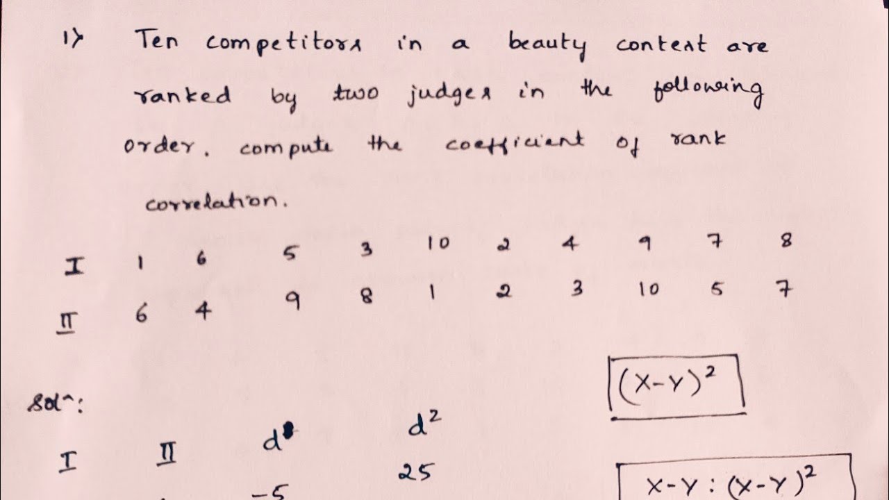 Rank Correlation Coefficient | Example Problem 1 | Statistical Methods