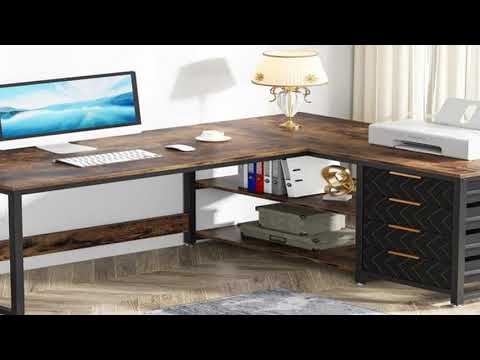 Tribesigns L Shaped Computer Desk with Storage Drawers, 59 inch Corner Desk with Shelves, Reversible