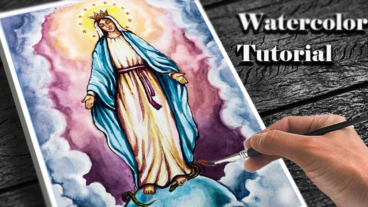 Virgin Mary watercolor Painting Tutorial For Beginners - Step By Step