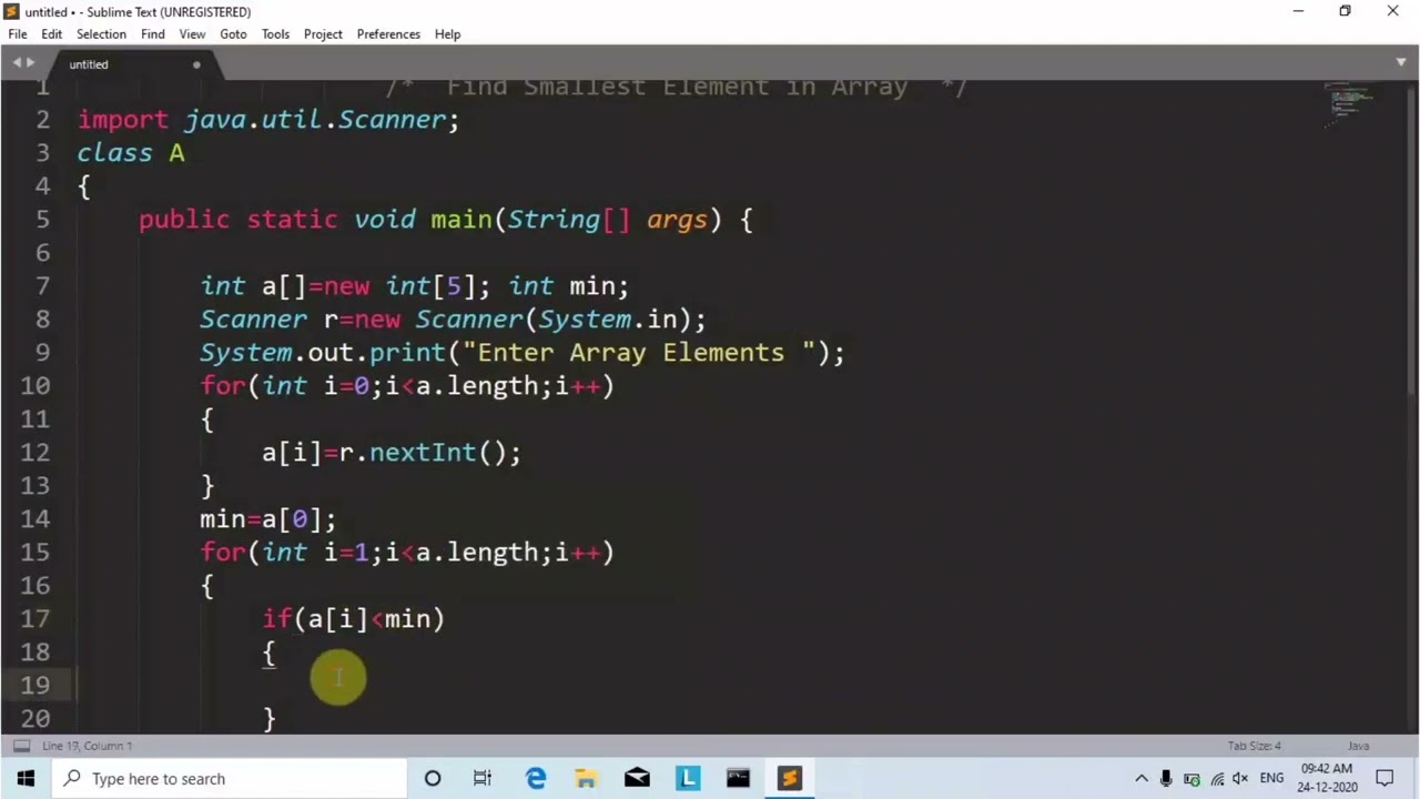 100  Java program to find smallest element in array   Learn Coding