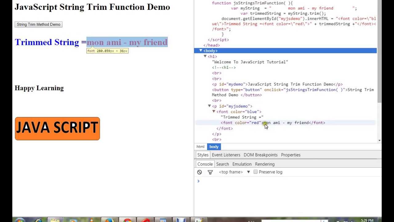 STRINGS TRIM METHOD IN JAVASCRIPT   DEMO
