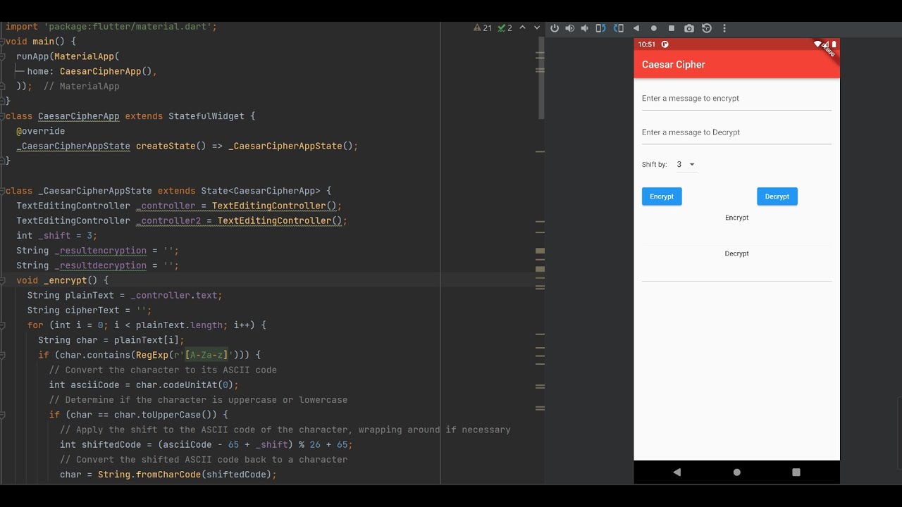 Caesar cipher flutter app Project