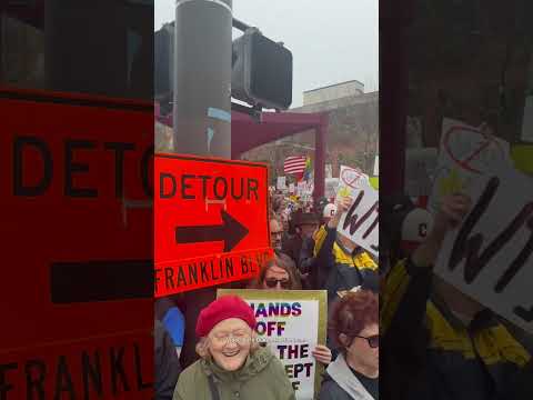 April 5 ‘hands off’ protest against Trump, Musk outside West Side Market in Cleveland, Ohio