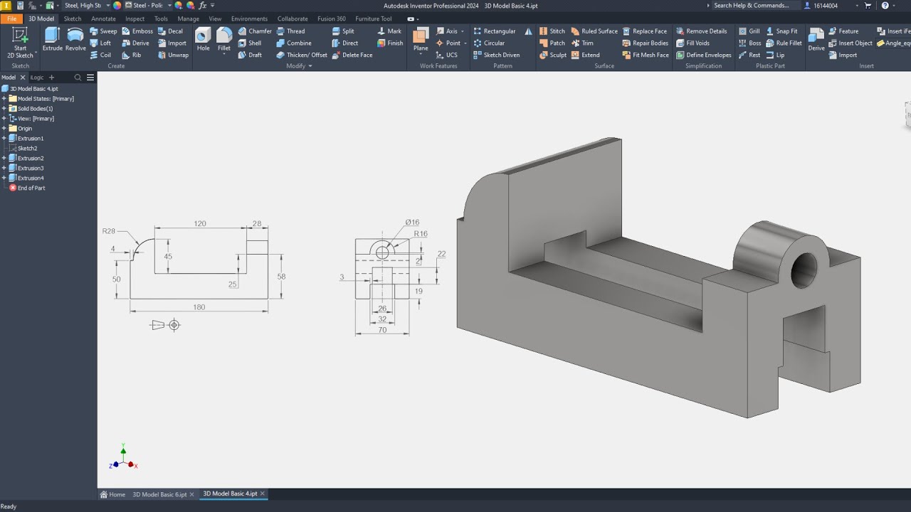 Inventor Beginner Tutorial #4 | 3D Model Basic