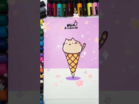 How to draw Pusheen Cat Ice Cream | Posca Pen Paint Marker Tutorial