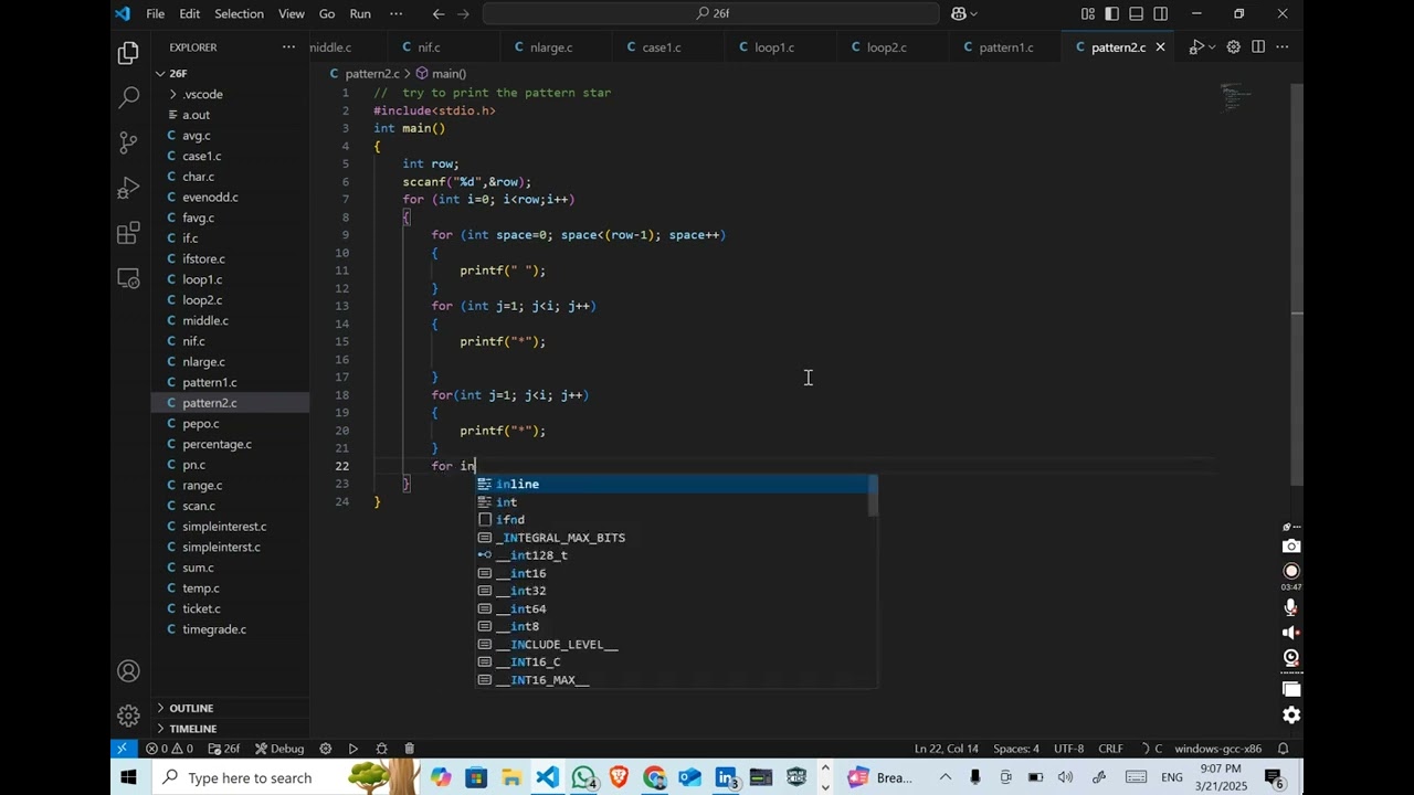 Print Star Pattern in C Programming Using For Loop