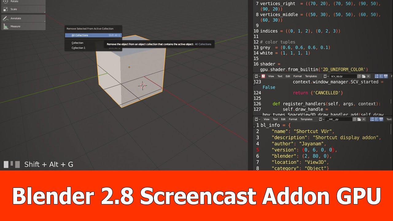 Blender 2.8 Screencast Addon : GPU Shader Python API
