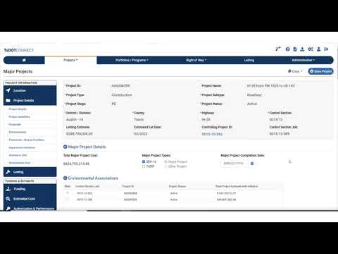 TxDOTCONNECT Demo Major Projects