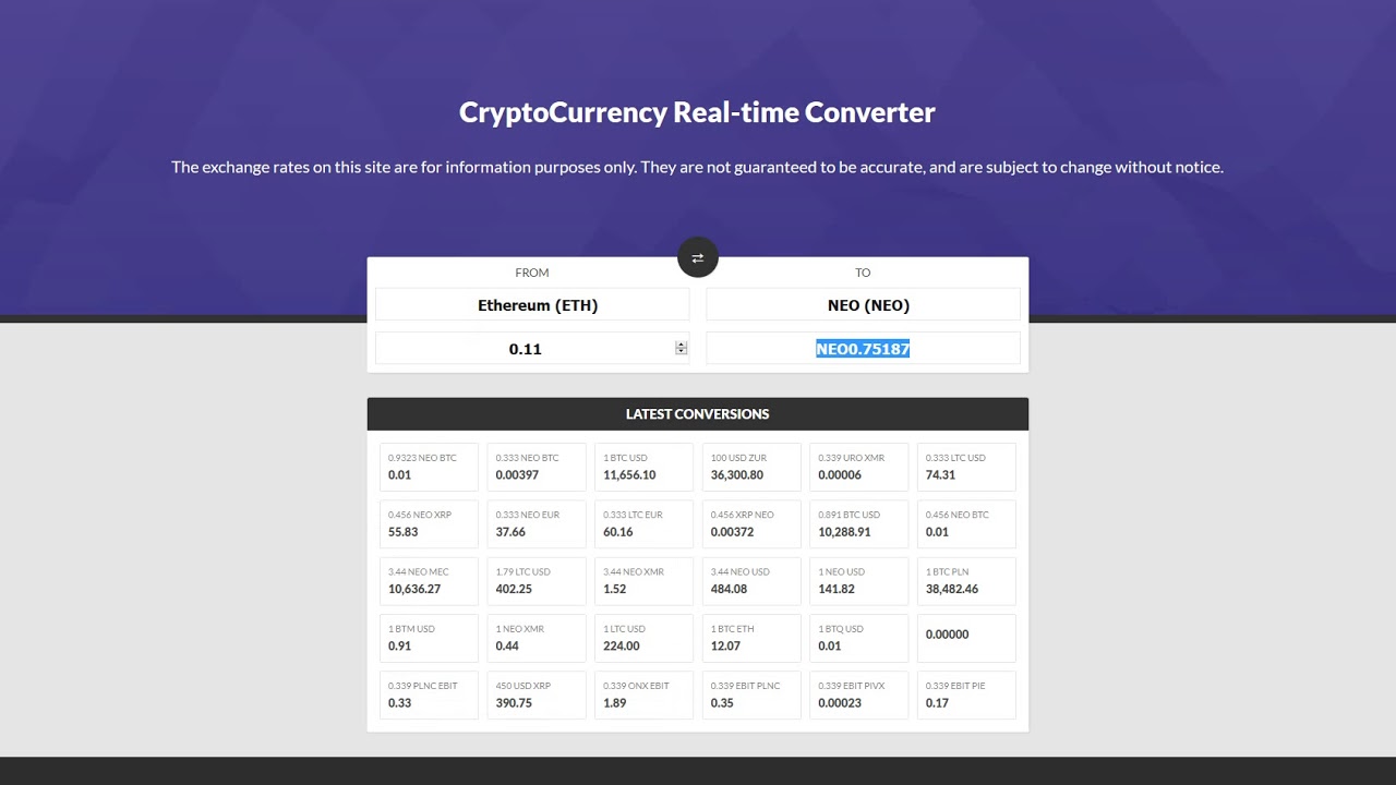 Showcase of cryptocurrency converter calculator