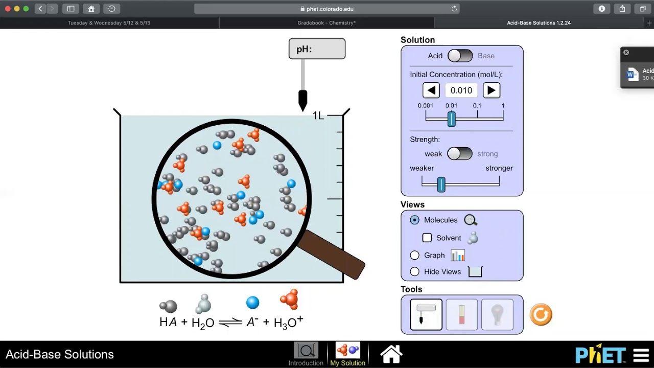 Acid Base Solutions Phet Lab Walkthrough