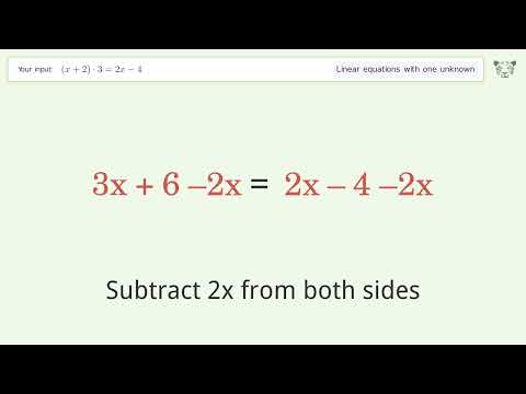 Solve (x+2)*3=2*x-4: Linear Equation Video Solution | Tiger Algebra