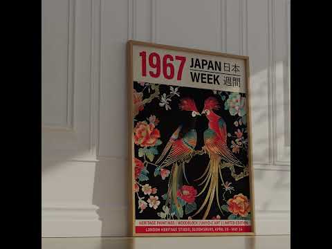 1967 Japan Week Woodblock Art Print | Japanese Birds and Floral Ukiyo-e Wall Art