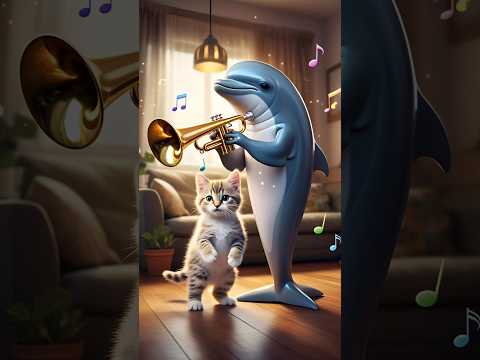 Cute Cat invite her Dolphin friend for lunch | Cat funny video #ai #cat #shorts #dolphin #cartoon