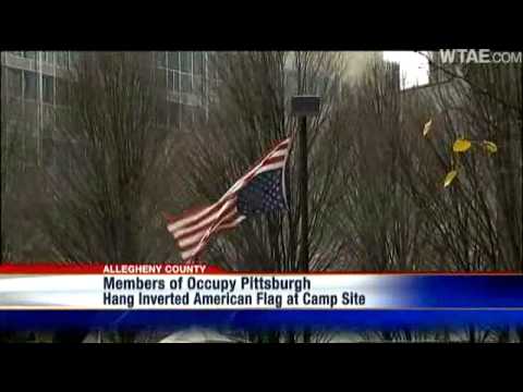 Upside-Down American Flag Flies At Occupy Pittsburgh