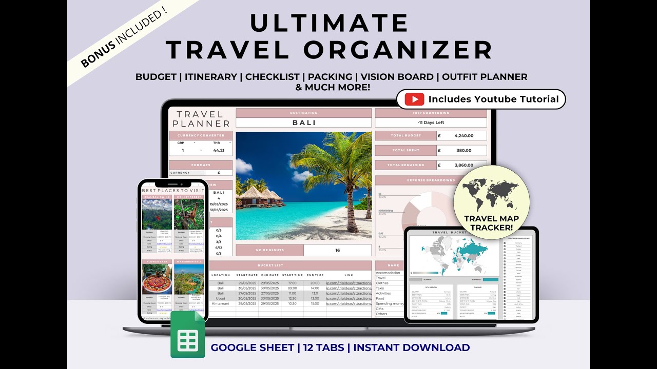 ULTIMATE TRAVELLING PLANNER | Google sheets planner (+ FREE template)