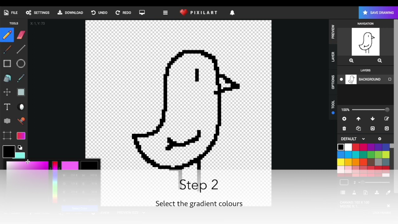 How to bucket fill with a gradient in Pixilart