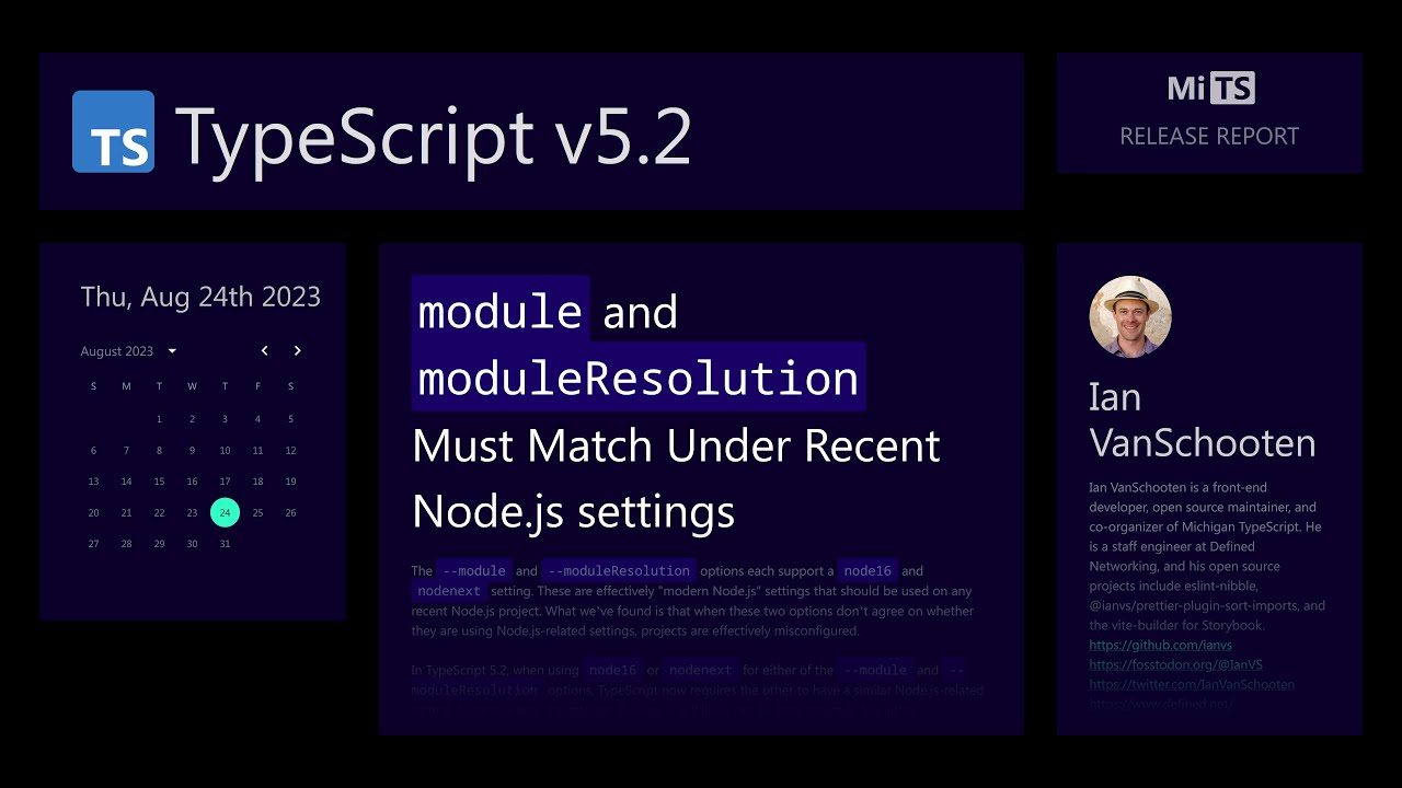 TypeScript 5.2 - `module` and `moduleResolution` Must Match Node.js Settings | Release Report