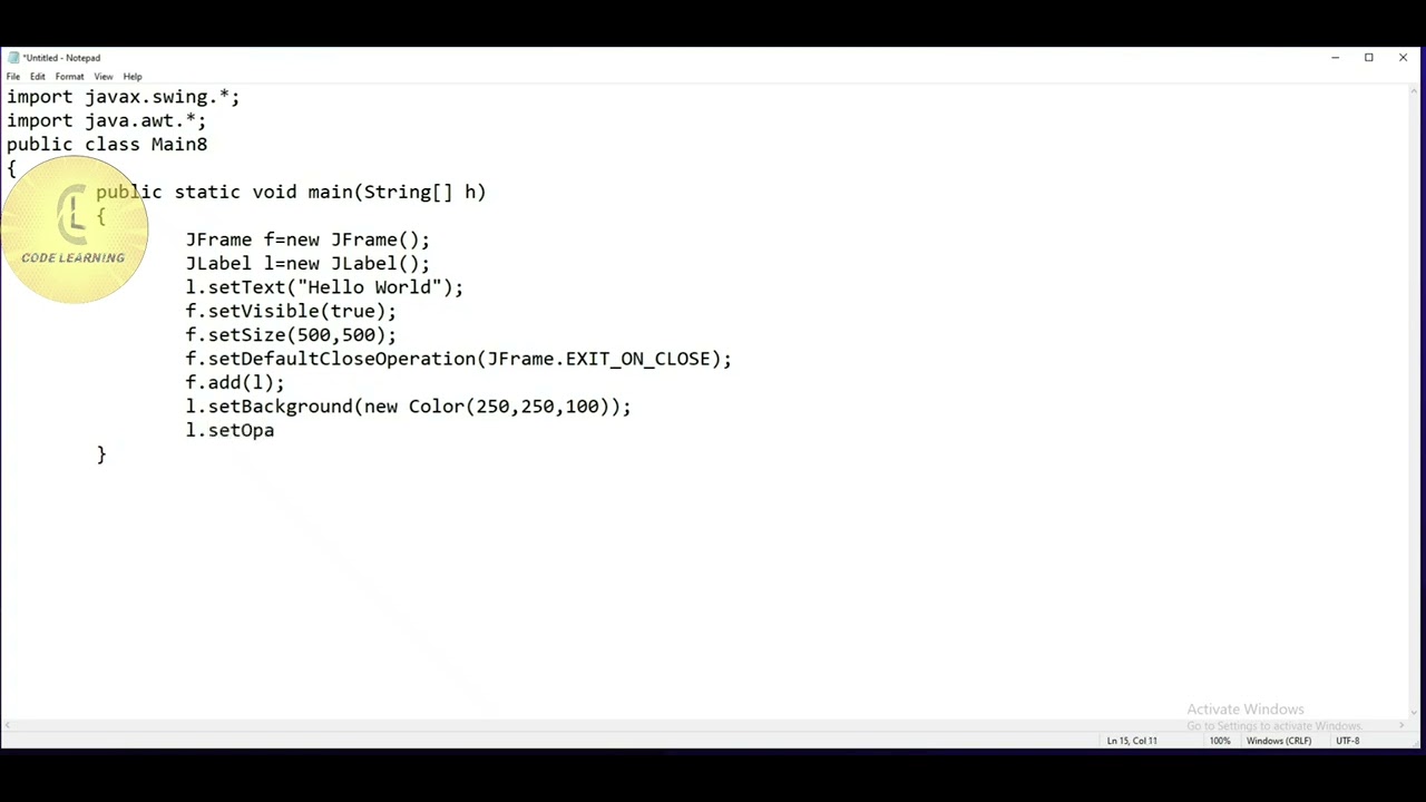 Java | Swing class 'JLabel set background color' | CodeLearning